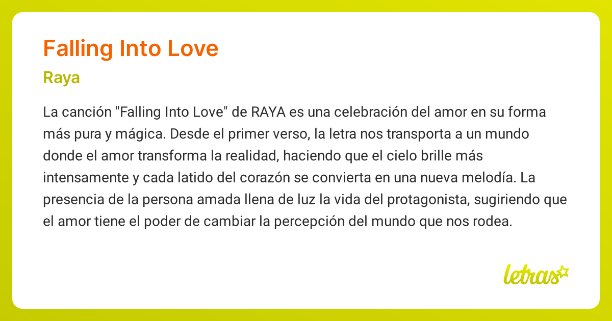 Significado de la canción FALLING INTO LOVE (RAYA) - LETRAS.COM