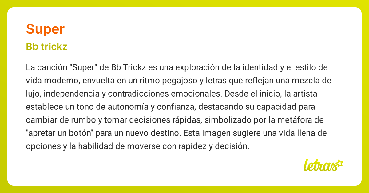 Significado de la canción SUPER (Bb trickz) - LETRAS.COM