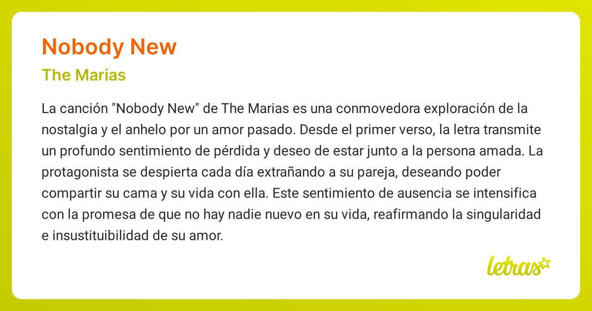 Significado de la canción NOBODY NEW (The Marias) - LETRAS.COM