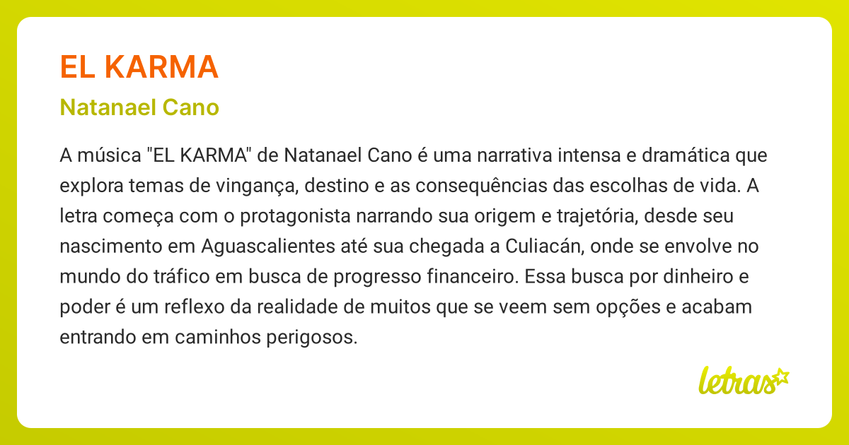 Significado da música EL KARMA (Natanael Cano) - LETRAS.MUS.BR