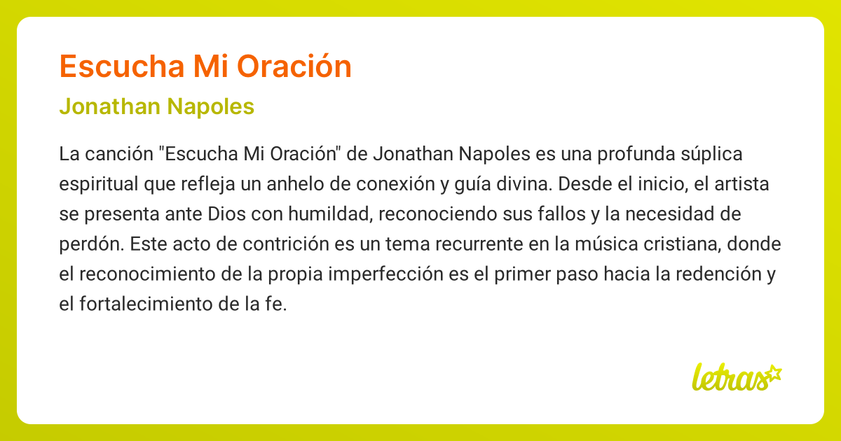 Significado de la canción ESCUCHA MI ORACIÓN (Jonathan Napoles ...
