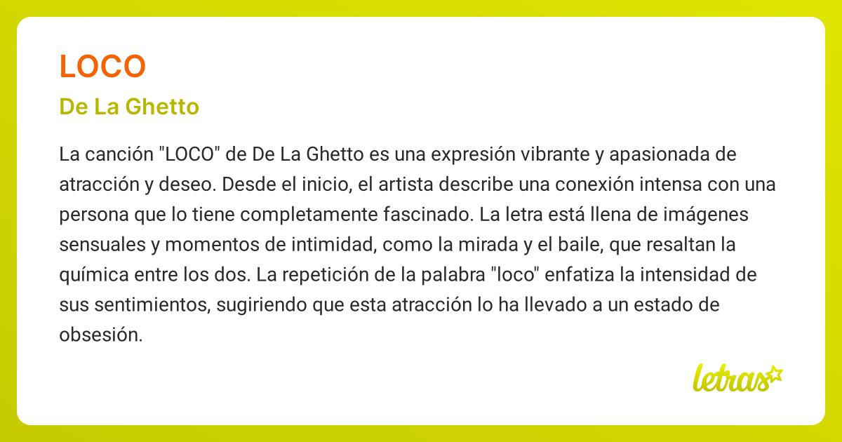 Significado de la canción LOCO (De La Ghetto) - LETRAS.COM