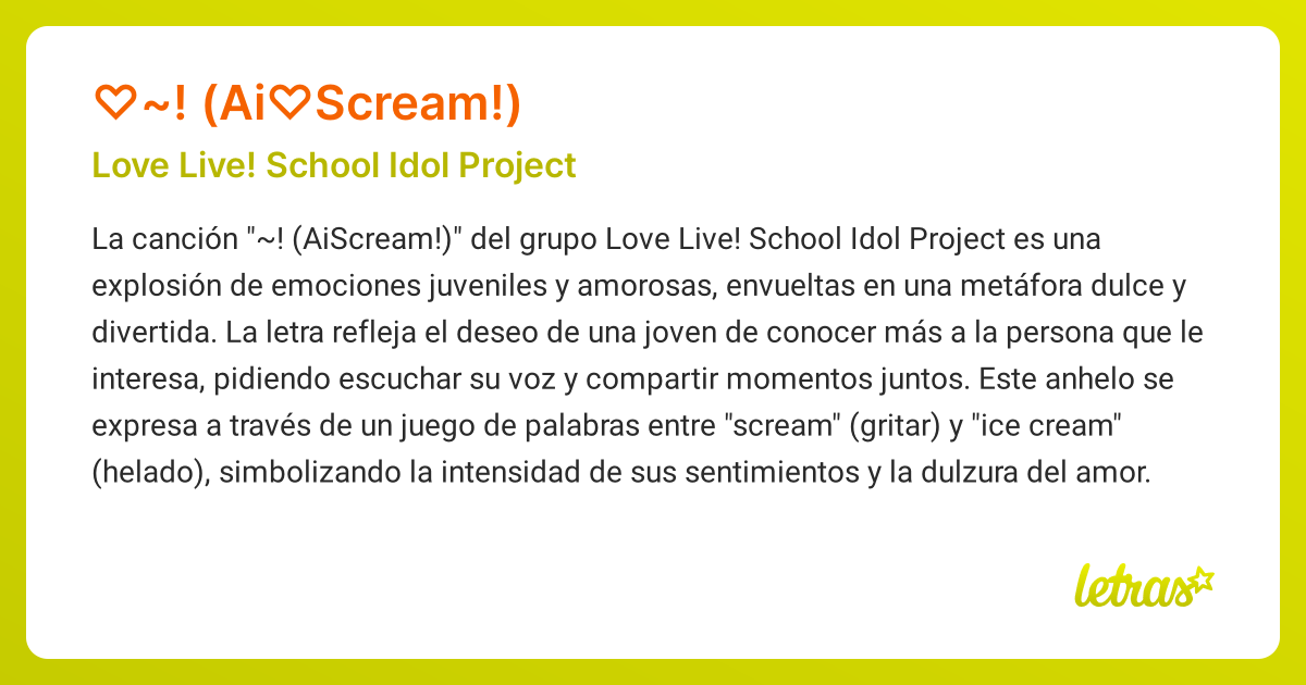 Significado de la canción 愛♡スクリ~ム! (Ai♡Scream!) (Love Live! School Idol ...