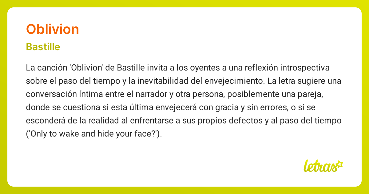 Significado de la canción OBLIVION (Bastille) - LETRAS.COM