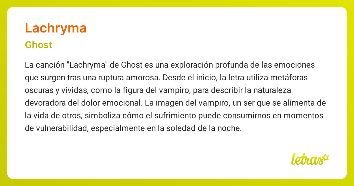 Significado de la canción LACHRYMA (Ghost) - LETRAS.COM