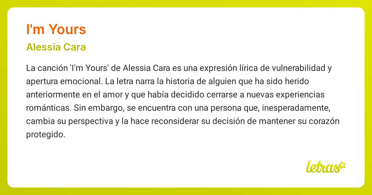 Significado de la canción I'M YOURS (Alessia Cara) - LETRAS.COM