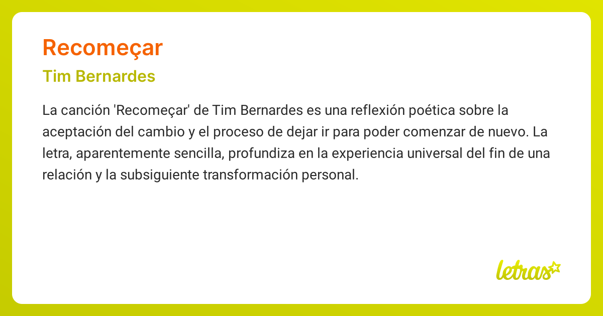 Significado de la canción RECOMEÇAR (Tim Bernardes) - LETRAS.COM