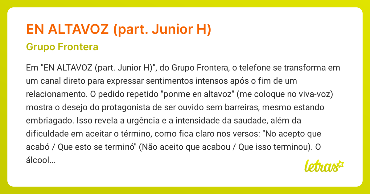Significado da música EN ALTAVOZ (PART. JUNIOR H) (Grupo Frontera ...