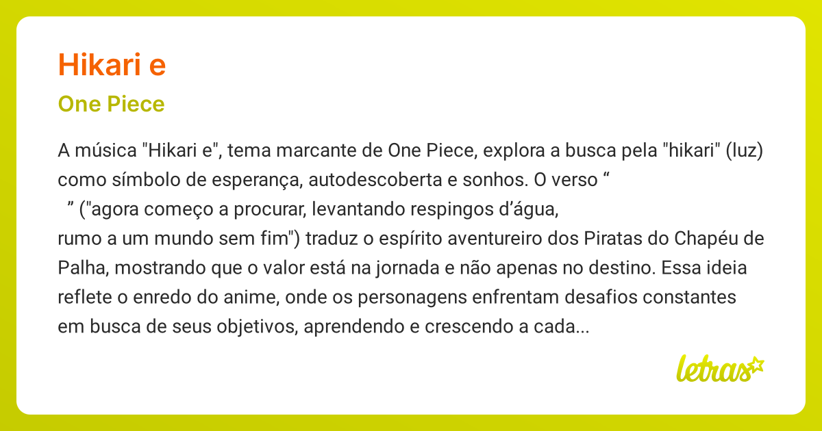 Significado da música HIKARI E (One Piece) - LETRAS.MUS.BR