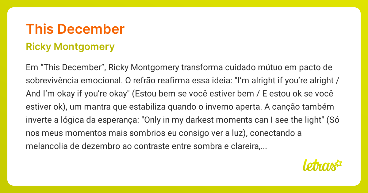Significado da música THIS DECEMBER (Ricky Montgomery) - LETRAS.MUS.BR