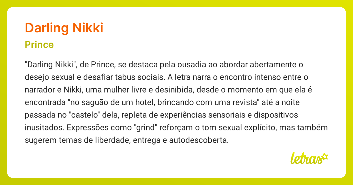 Significado da música DARLING NIKKI (Prince) - LETRAS.MUS.BR