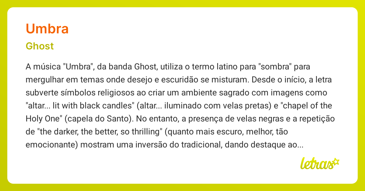 Significado da música UMBRA (Ghost) - LETRAS.MUS.BR