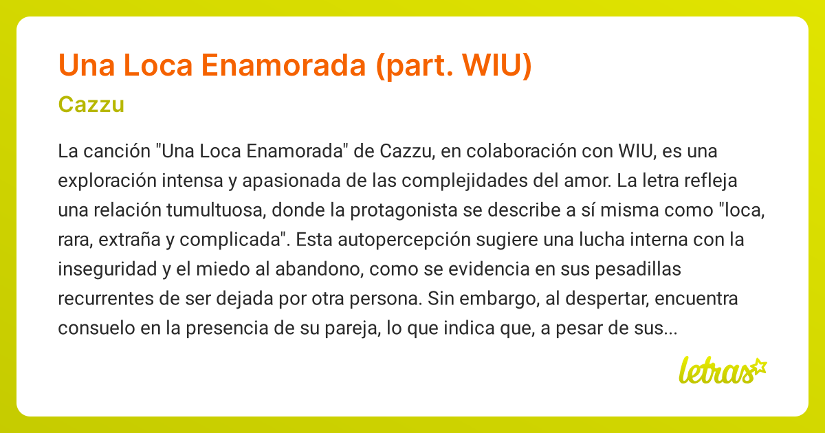 Significado de la canción UNA LOCA ENAMORADA (PART. WIU) (Cazzu ...