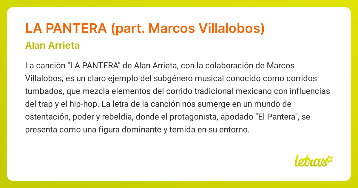 Significado de la canción LA PANTERA (part. Marcos Villalobos) (Alan Arrieta) - LETRAS.COM