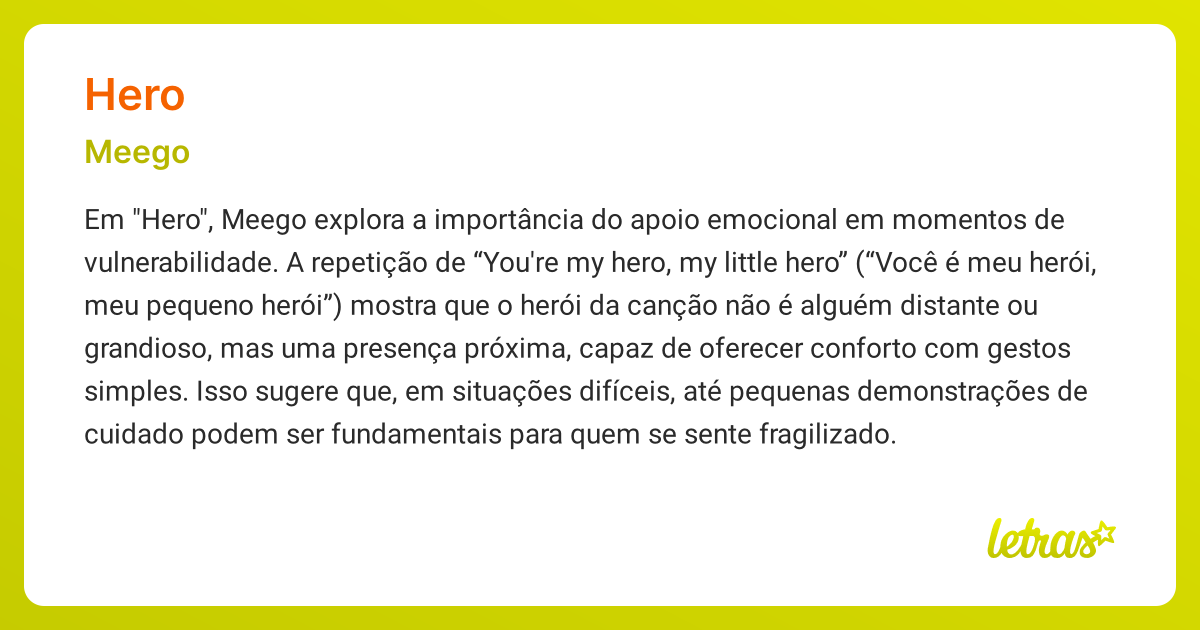 Significado da música HERO (Meego) - LETRAS.MUS.BR