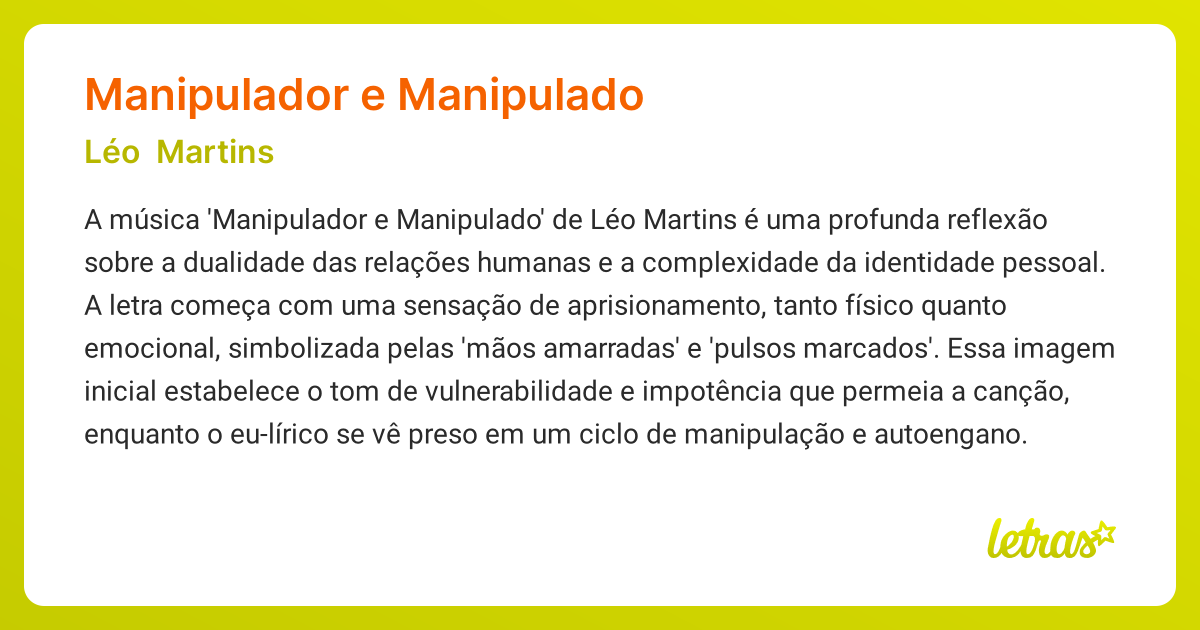 Significado da música MANIPULADOR E MANIPULADO (Léo Martins) - LETRAS ...