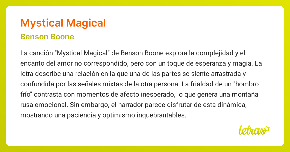 Significado de la canción MYSTICAL MAGICAL (Benson Boone) - LETRAS.COM