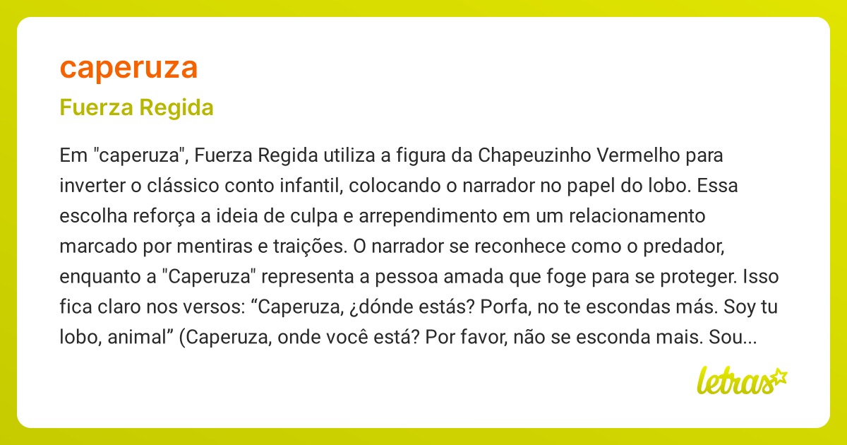Significado da música CAPERUZA (Fuerza Regida) - LETRAS.MUS.BR
