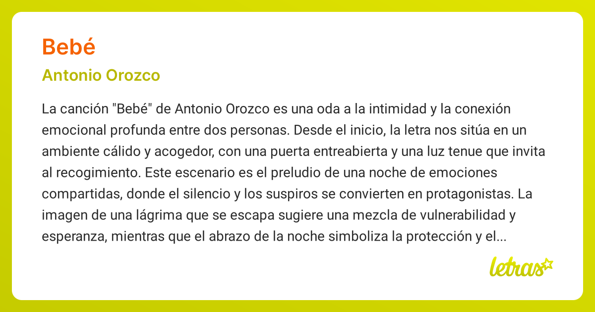 Significado de la canción BEBÉ (Antonio Orozco) - LETRAS.COM