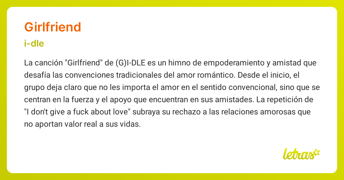 Significado de la canción GIRLFRIEND (i-dle) - LETRAS.COM