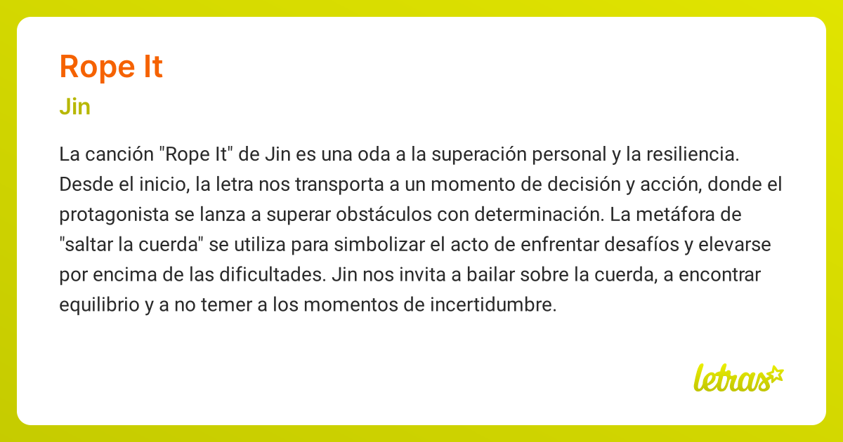 Significado de la canción ROPE IT (Jin) - LETRAS.COM