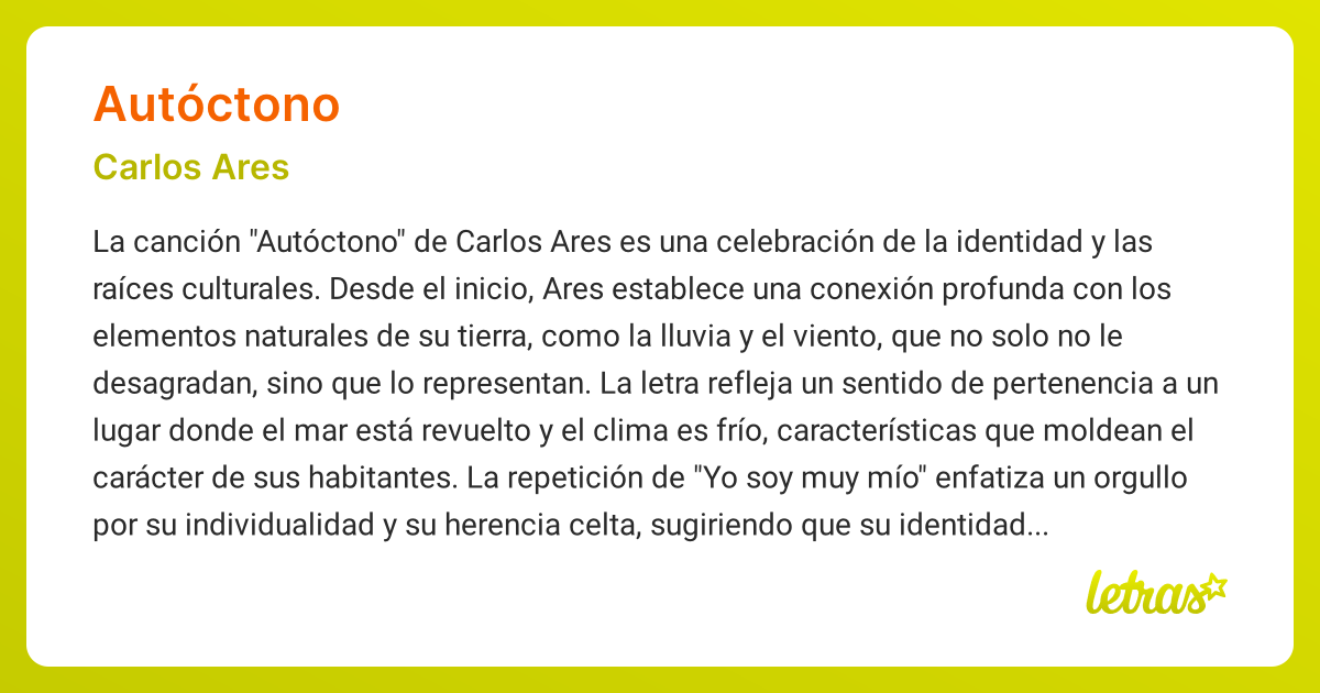 Significado de la canción AUTÓCTONO (Carlos Ares) - LETRAS.COM