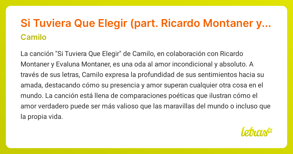Significado de la canción Si Tuviera Que Elegir (part. Ricardo Montaner ...