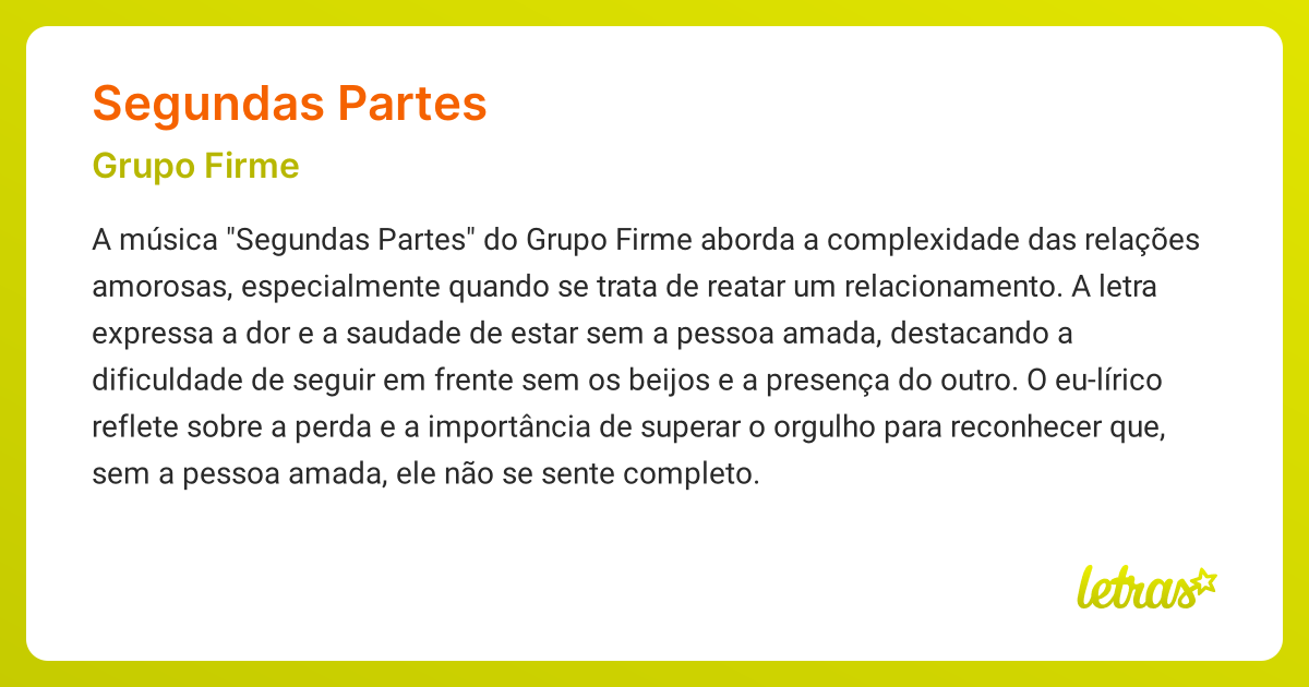 Significado da música SEGUNDAS PARTES (Grupo Firme) - LETRAS.MUS.BR