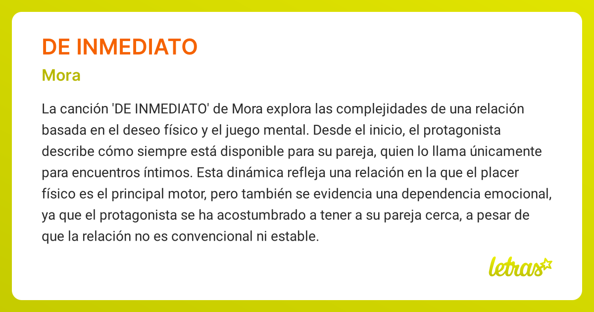Significado de la canción DE INMEDIATO (Mora) - LETRAS.COM