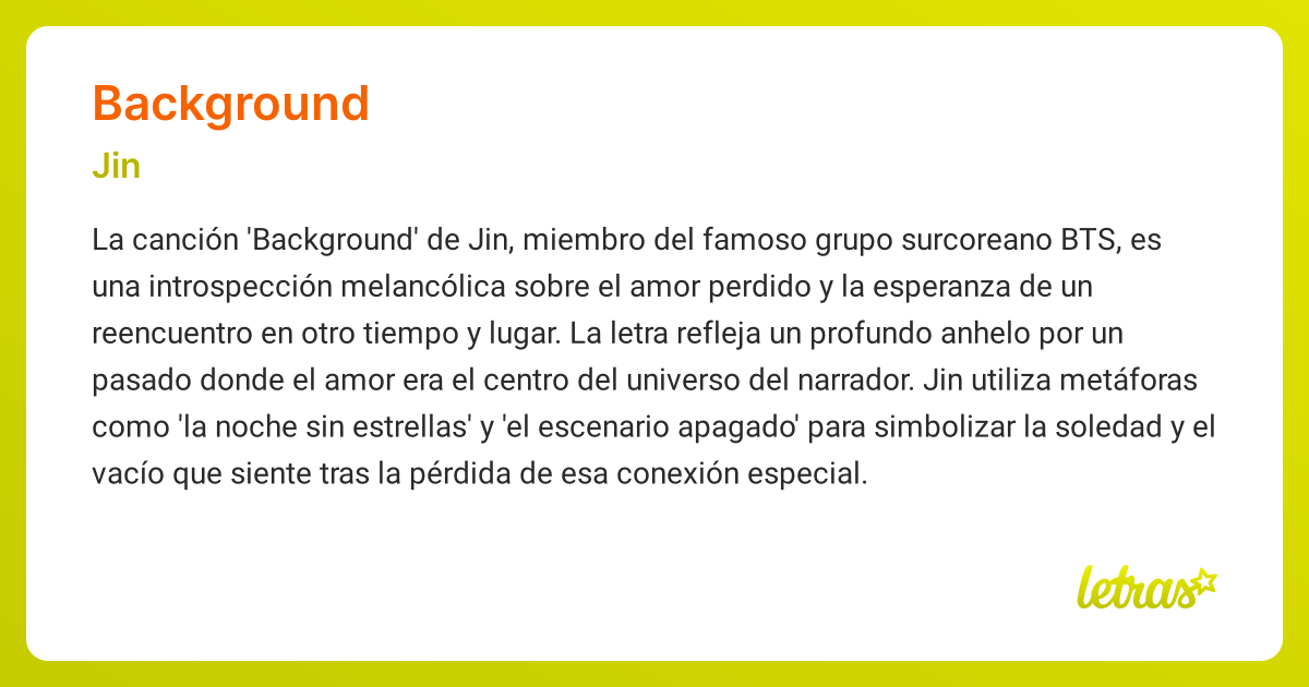 Significado de la canción BACKGROUND (Jin) - LETRAS.COM