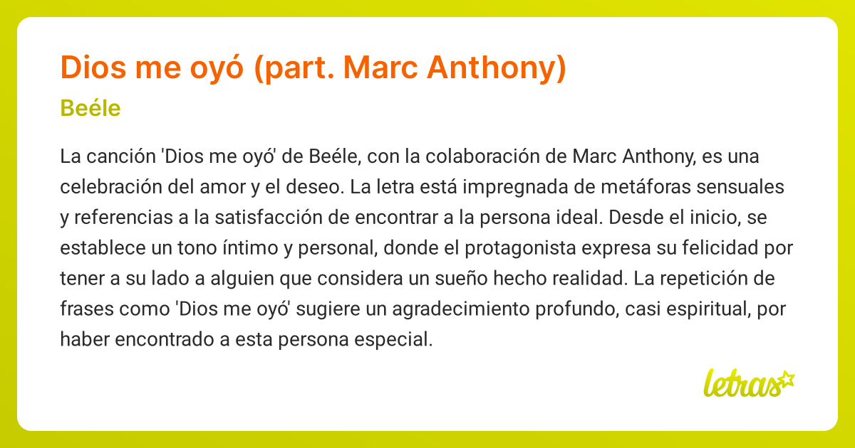 Significado de la canción Dios me oyó (part. Marc Anthony) (Beéle ...