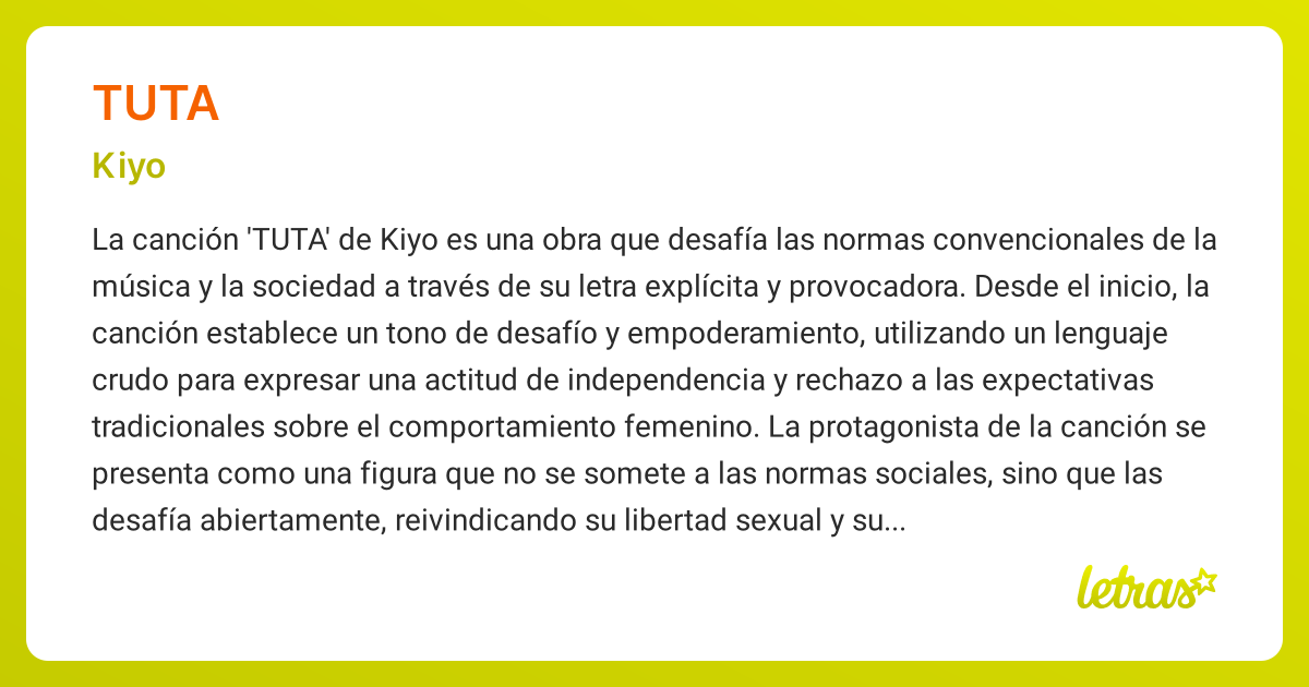 Significado de la canción TUTA (Kiyo) - LETRAS.COM