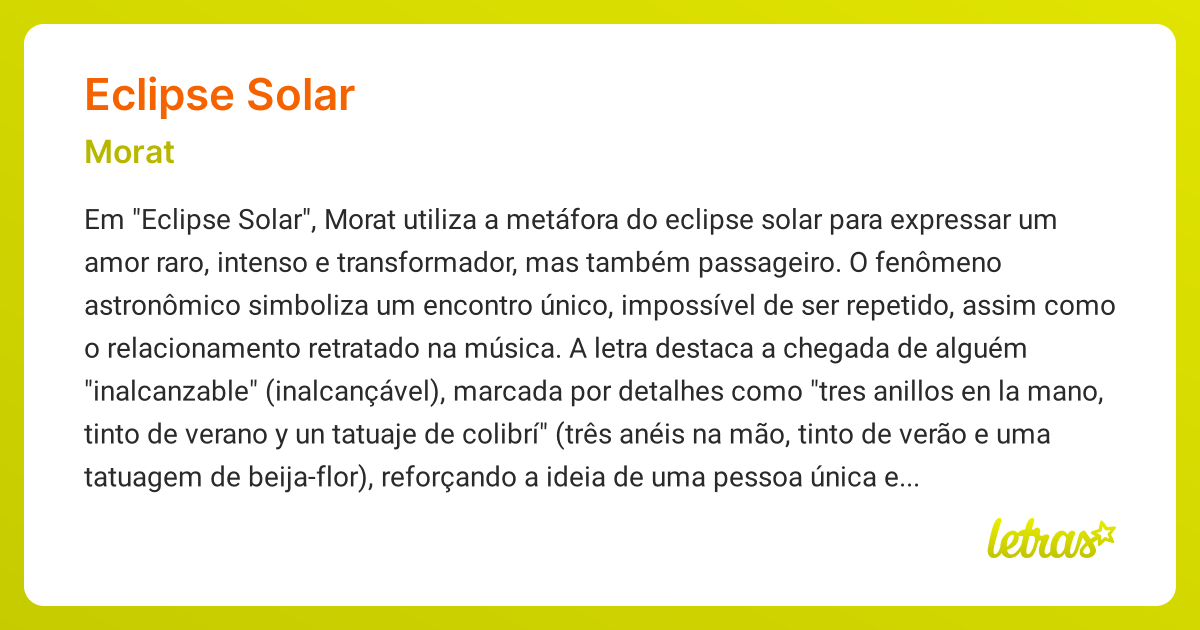 Significado da música ECLIPSE SOLAR (Morat) - LETRAS.MUS.BR
