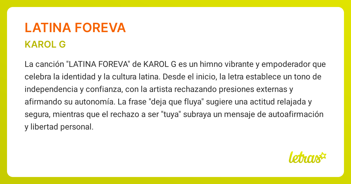 Significado de la canción LATINA FOREVA (KAROL G) - LETRAS.COM