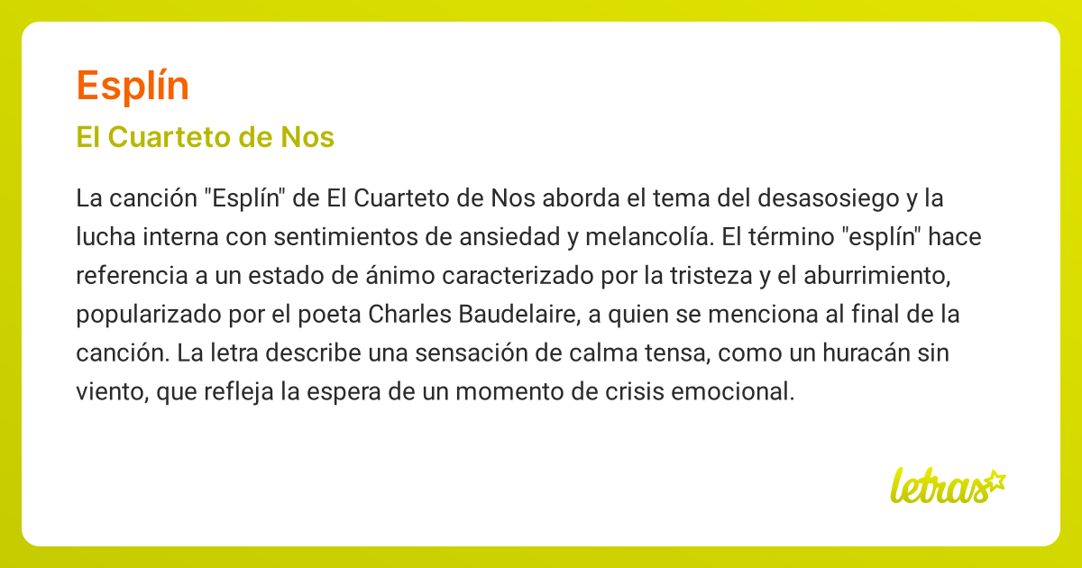 Significado de la canción ESPLÍN (El Cuarteto de Nos) - LETRAS.COM