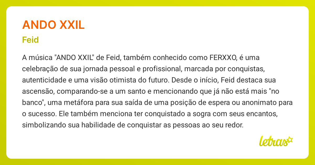 Significado da música ANDO XXIL (Feid) - LETRAS.MUS.BR