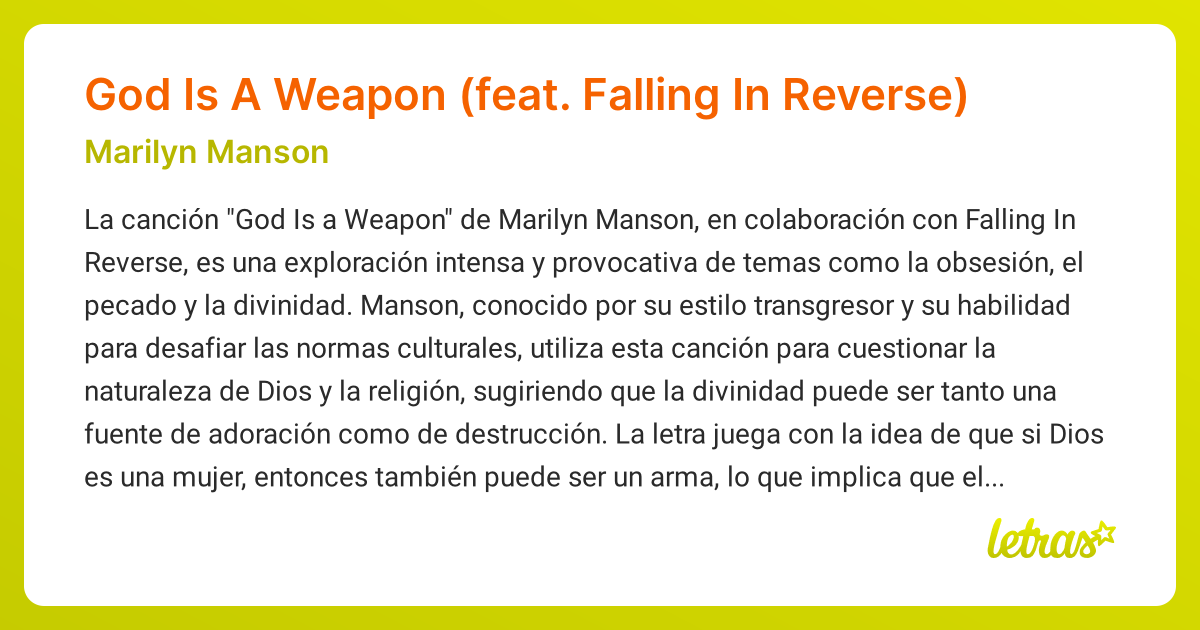 Significado de la canción God Is A Weapon (feat. Falling In Reverse ...