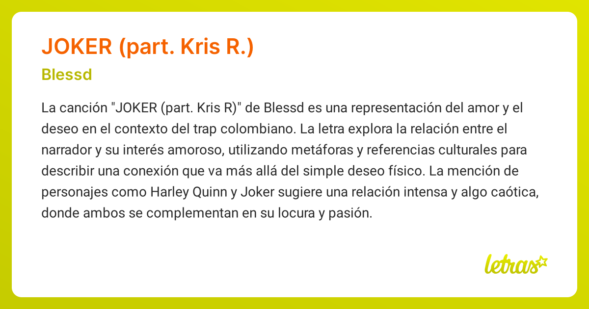 Significado de la canción JOKER (PART. KRIS R.) (Blessd) - LETRAS.COM