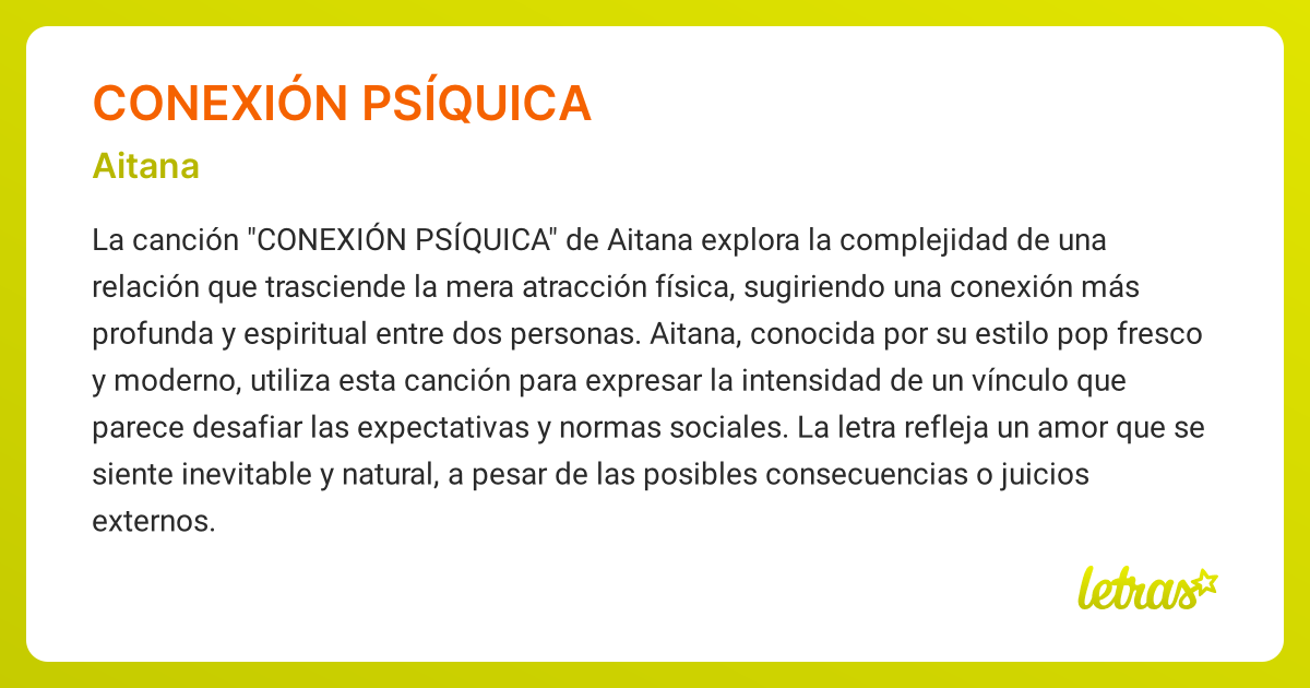 Significado de la canción CONEXIÓN PSÍQUICA (Aitana) - LETRAS.COM