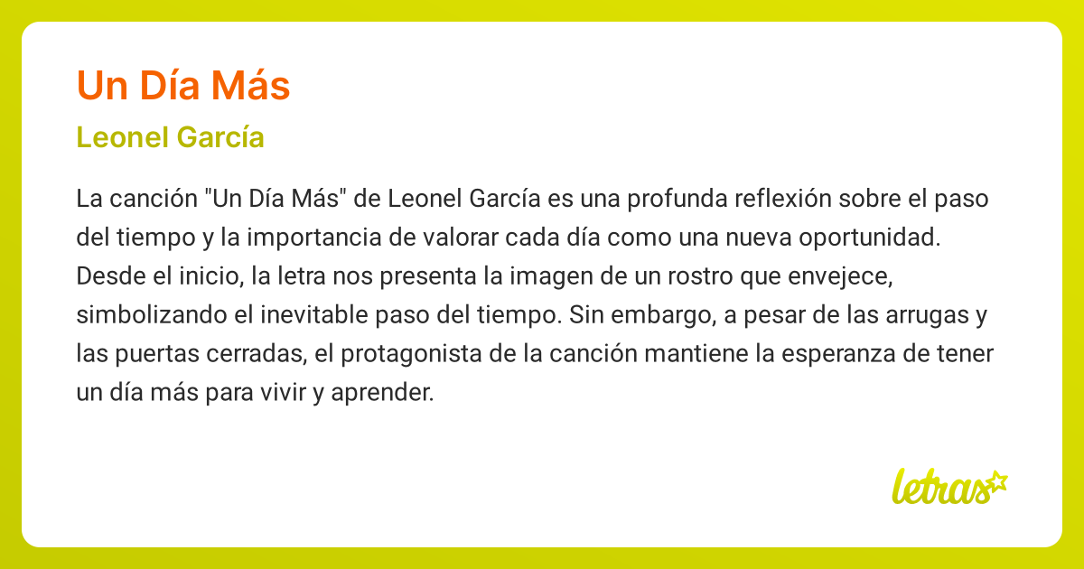 Significado de la canción UN DÍA MÁS (Leonel García) - LETRAS.COM