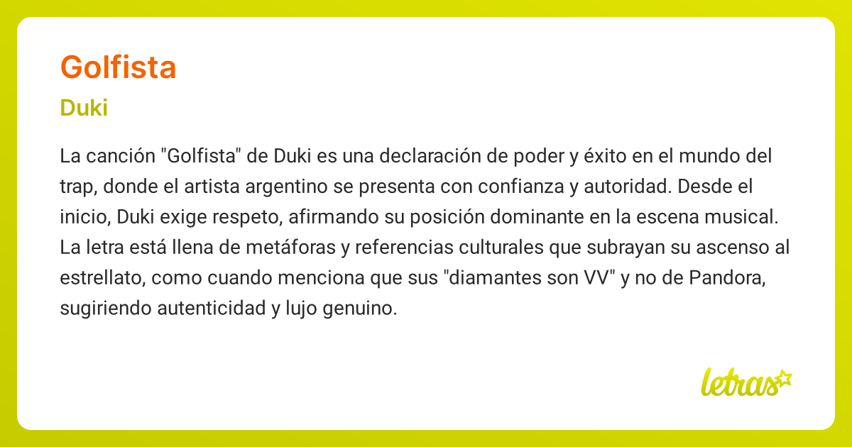 Significado de la canción GOLFISTA (Duki) - LETRAS.COM