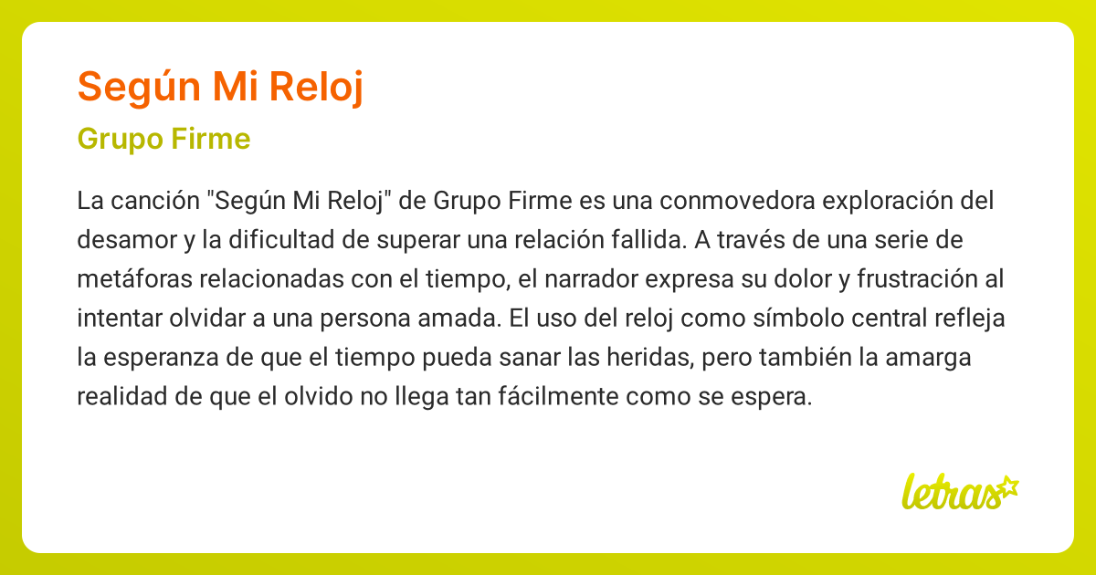 Significado de la canción SEGÚN MI RELOJ (Grupo Firme) - LETRAS.COM