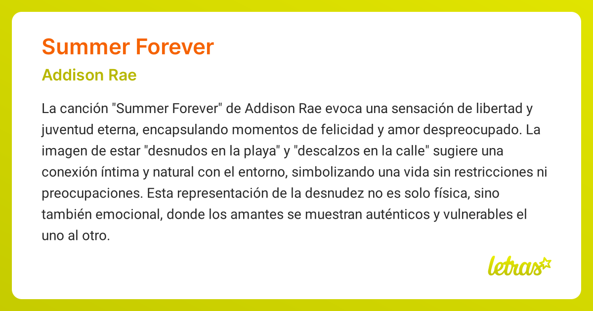 Significado de la canción SUMMER FOREVER (Addison Rae) - LETRAS.COM