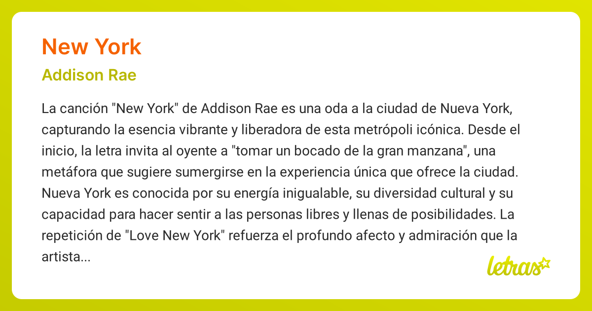 Significado de la canción NEW YORK (Addison Rae) - LETRAS.COM