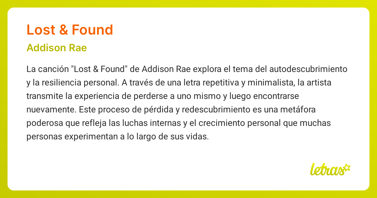 Significado de la canción LOST & FOUND (Addison Rae) - LETRAS.COM