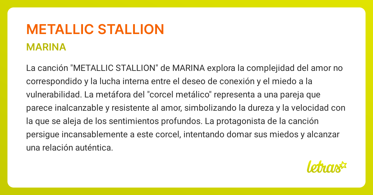 Significado de la canción METALLIC STALLION (MARINA) - LETRAS.COM