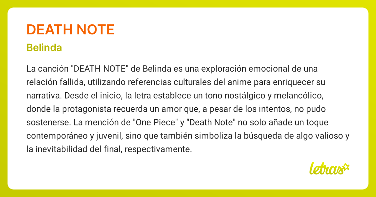 Significado de la canción DEATH NOTE (Belinda) - LETRAS.COM