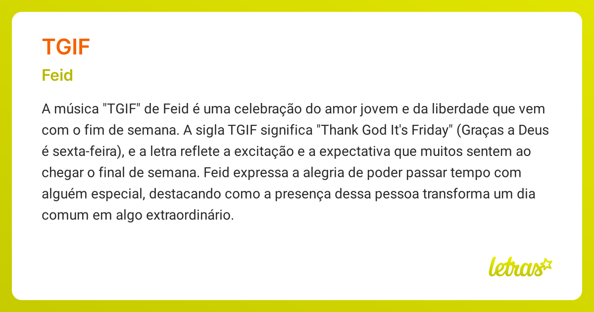 Significado da música TGIF (Feid) - LETRAS.MUS.BR