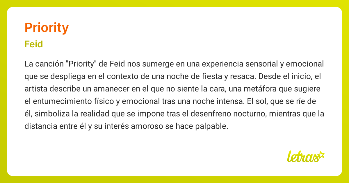 Significado de la canción PRIORITY (Feid) - LETRAS.COM