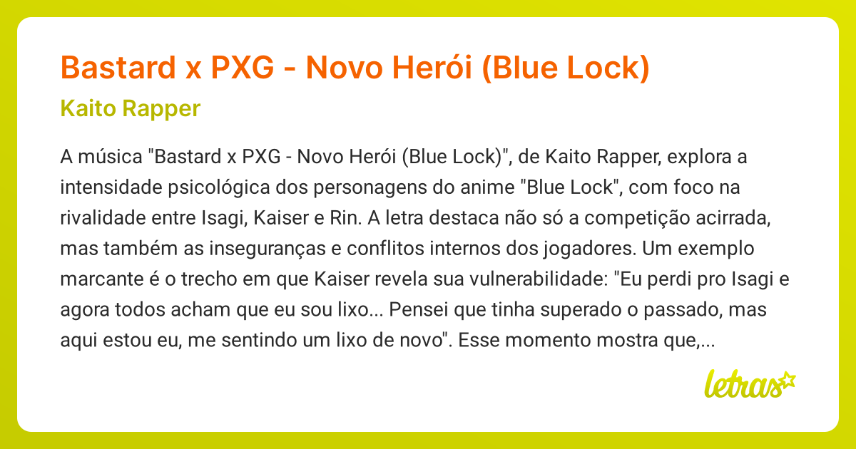 Significado da música Bastard x PXG - Novo Herói (Blue Lock) (Kaito ...